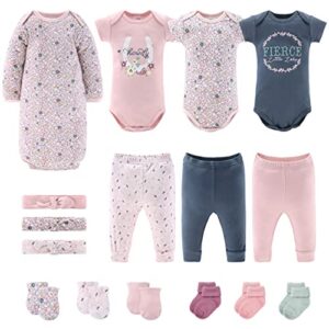 the peanutshell newborn clothes & accessories gift set for baby girls - 16 piece layette set - floral - fits newborn to 3 months