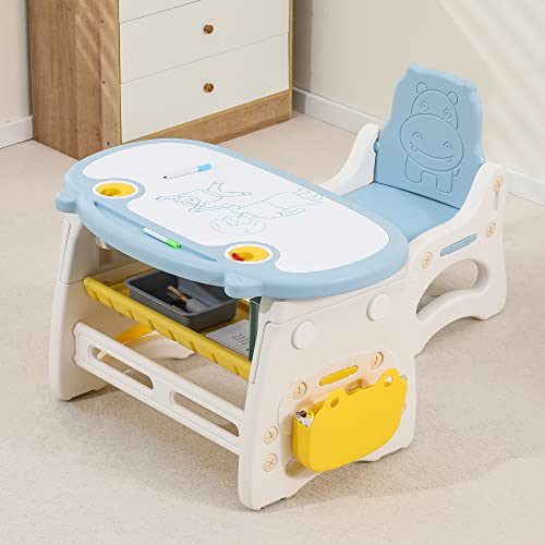 WHY TOYS Kids Table and Chair Set The Table Can Be Graffiti and The Height Can Be Raised and Lowered for Children Age 2-10 The Order Includes Watercolor Pen and Blackboard Eraser