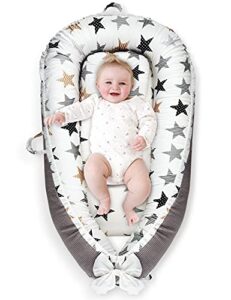 giefrne baby lounger baby nest cover baby registry search co-sleeping portable bed cover for baby 0-12m, soft breathable cotton for newborn bassinet mattress adjustable size (star)