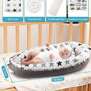 GIEFRNE Baby Lounger Baby Nest Cover Baby Registry Search Co-Sleeping Portable Bed Cover for Baby 0-12M, Soft Breathable Cotton for Newborn Bassinet Mattress Adjustable Size (Star)