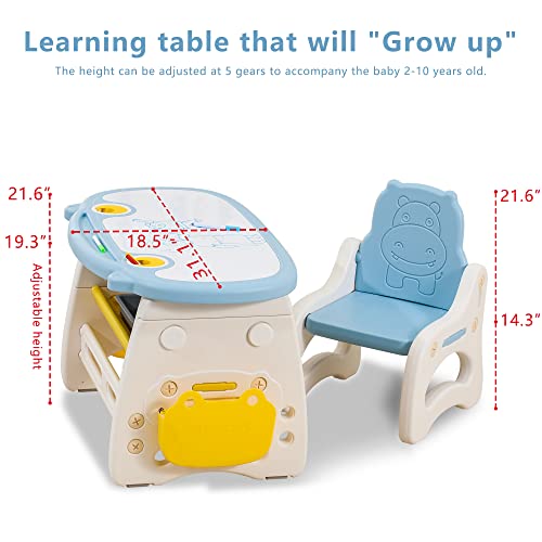 WHY TOYS Kids Table and Chair Set The Table Can Be Graffiti and The Height Can Be Raised and Lowered for Children Age 2-10 The Order Includes Watercolor Pen and Blackboard Eraser