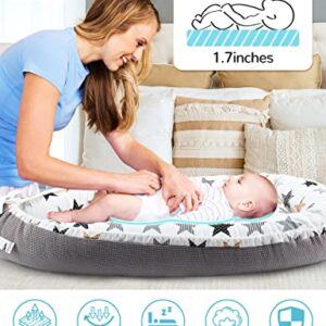 GIEFRNE Baby Lounger Baby Nest Cover Baby Registry Search Co-Sleeping Portable Bed Cover for Baby 0-12M, Soft Breathable Cotton for Newborn Bassinet Mattress Adjustable Size (Star)