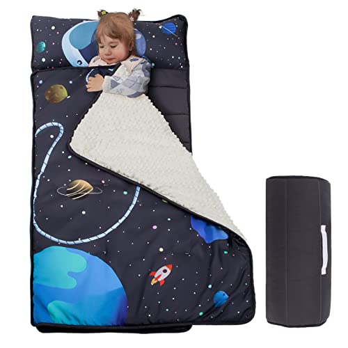 DUDUGWA Toddler Nap Mat,Toddler Sleeping Bag with Pillow and Blanket, 52"x22"x1.5"Extra Large Super Soft Microfiber, Rolled and Portable,Nap Mats for Preschool,Daycare,Home,Travel,Camping,Universal