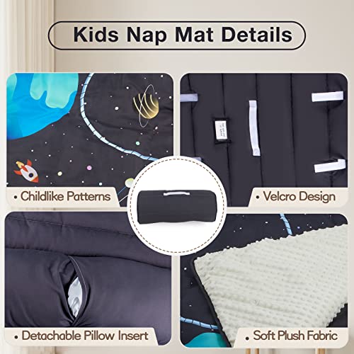 DUDUGWA Toddler Nap Mat,Toddler Sleeping Bag with Pillow and Blanket, 52"x22"x1.5"Extra Large Super Soft Microfiber, Rolled and Portable,Nap Mats for Preschool,Daycare,Home,Travel,Camping,Universal