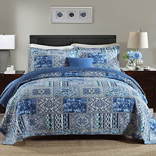 NEWLAKE Cotton Bedspread Quilt Sets and Quilted Throw Blanket Bundle