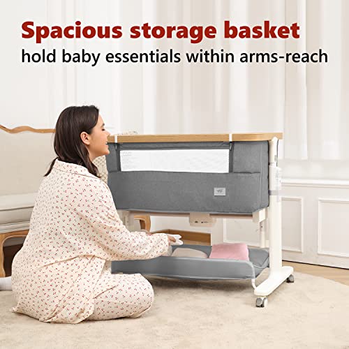 VaVaSoo Rocking Bassinet for Baby Electric Bassinet Bedside Sleeper 2 Rocking Motion Baby Crib Co Sleeper for Newborn Baby 10 Height Adjustable,Light Grey