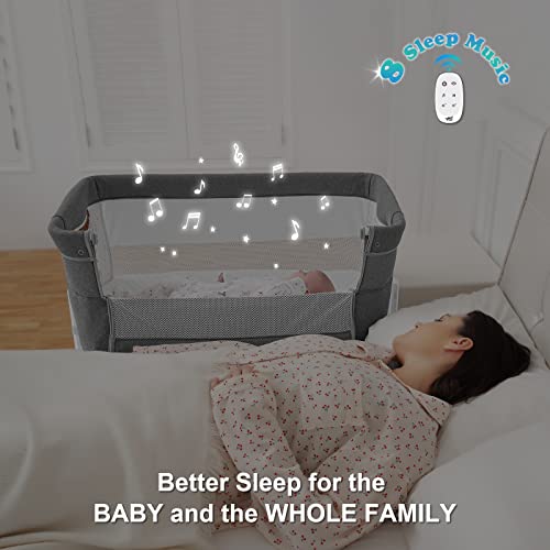 VaVaSoo Rocking Bassinet for Baby Automatic Bedside Sleeper Electric Smart Bedside Crib with Wheels, 3 in 1 Co Sleeper for Newborn/Infant 10 Heights Adjustable, Light Grey