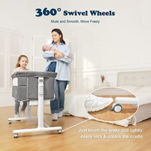 VaVaSoo Rocking Bassinet for Baby Automatic Bedside Sleeper Electric Smart Bedside Crib with Wheels, 3 in 1 Co Sleeper for Newborn/Infant 10 Heights Adjustable, Light Grey