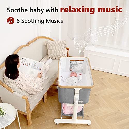 VaVaSoo Rocking Bassinet for Baby Electric Bassinet Bedside Sleeper 2 Rocking Motion Baby Crib Co Sleeper for Newborn Baby 10 Height Adjustable,Light Grey