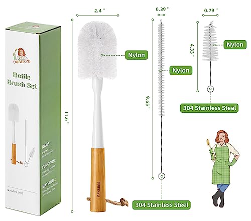 SUBEKYU Bottle Brush, Baby Bottle Brush with Nipple and Straw Cleaner Set for Cleaning Water Bottle