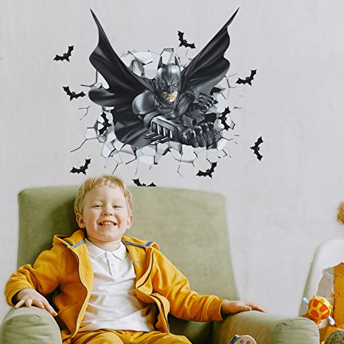 Boys Wall Decals Vinyl Superhero Wall Stickers Peel and Stick Hero Bat Man Wall Decor for Kids Bedroom Living Room Baby Boy Nursery