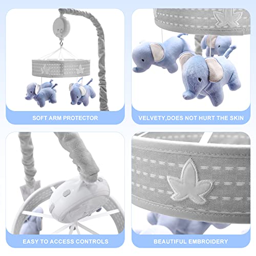 YUNGCHI Baby Mobile for Crib Nursery Musical Mobiles for Girls Toys for Baby Crib Carousel Mobile Boy Mobile for Pack and Play Elephant Parade Crib Decoration Clip on Mobile for Bassinet