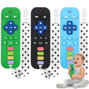 fu store 3 pack silicone teething toys for infant toddlers remote control shape teethers for babies chew toys, relief soothe babies gums set, bpa free freezable dishwasher and refrigerator safe