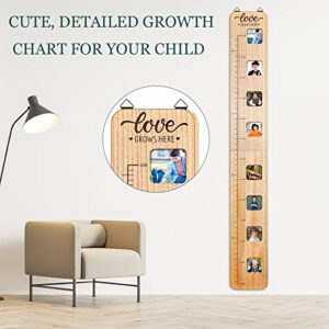 Wood Growth Chart for Kids with Picture Frames Boho Wooden Height Measurement Ruler Milestone Markers Foldable Height Chart for Kids Measuring Chart for Wall Boy Girl Room Nursery Decor Keepsake Gift