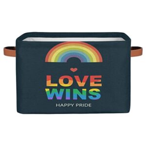 rainbow lgbt large storage bin collapsible storage basket with handles,happy pride laundry basket hamper organizer foldable storage box for toys bedroom kids room nursery dorm set of 1