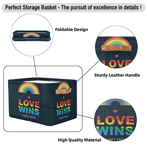 Rainbow LGBT Large Storage Bin Collapsible Storage Basket with Handles,Happy Pride Laundry Basket Hamper Organizer Foldable Storage Box for Toys Bedroom Kids Room Nursery Dorm Set of 1