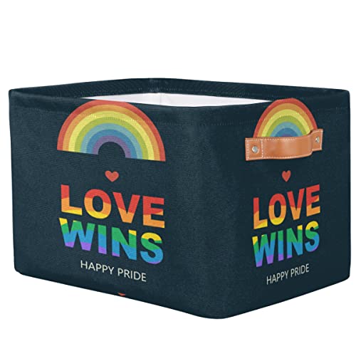 Rainbow LGBT Large Storage Bin Collapsible Storage Basket with Handles,Happy Pride Laundry Basket Hamper Organizer Foldable Storage Box for Toys Bedroom Kids Room Nursery Dorm Set of 1