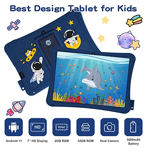 WeTap Kids Tablet Android Tablets丨Android 11 Tablet for Kids 2+32 GB Toddler Tablet 1024x600 IPS Touch Screen Dual Camera WiFi 5.0 Parental Control with Kid-Proof Case (Blue)