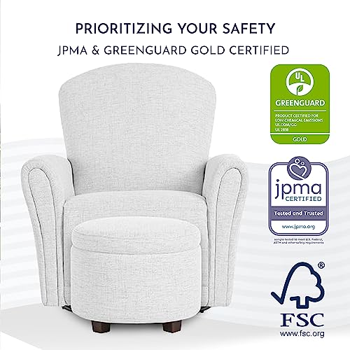 Evolur Vienna Swivel Glider with Ottoman in Fog Grey, Greenguard Gold Certified Nursery Chair Made from Sustainable FSC-Certified Wood, Tool-Free Assembly, Easy to Clean