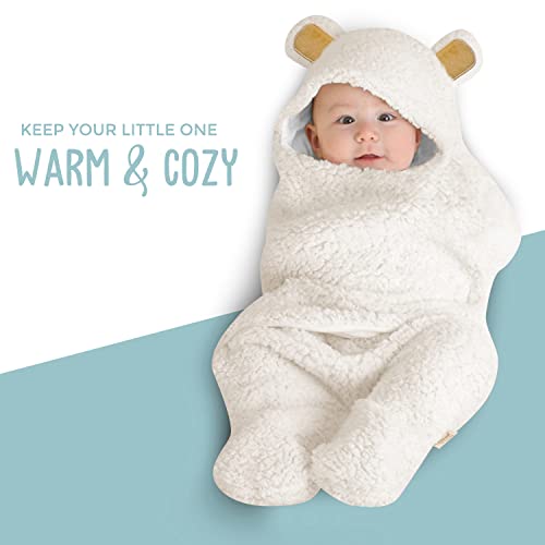 BlueMello Baby Bear Swaddle Blanket | Ultra-Soft Plush Essential for Infants 0-6 Months | Receiving Swaddling Wrap White | Ideal Newborn Registry and Toddler Boy Accessories | Perfect