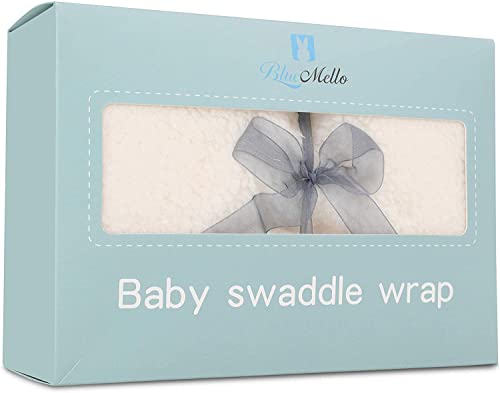 BlueMello Baby Bear Swaddle Blanket | Ultra-Soft Plush Essential for Infants 0-6 Months | Receiving Swaddling Wrap White | Ideal Newborn Registry and Toddler Boy Accessories | Perfect