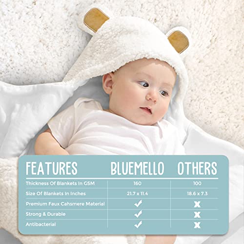 BlueMello Baby Bear Swaddle Blanket | Ultra-Soft Plush Essential for Infants 0-6 Months | Receiving Swaddling Wrap White | Ideal Newborn Registry and Toddler Boy Accessories | Perfect