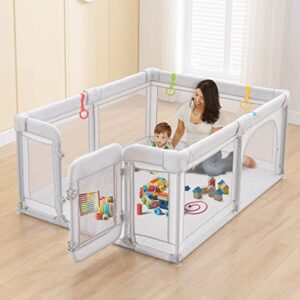 baby playpen for babies and toddlers, extra large baby gate playpen with door, 63"x47" baby play yards with soft breathable mesh, baby fence play area (63"x47"x27")