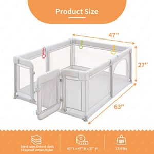 Baby Playpen for Babies and Toddlers, Extra Large Baby Gate Playpen with Door, 63"X47" Baby Play Yards with Soft Breathable Mesh, Baby Fence Play Area (63"X47"X27")