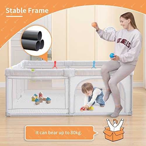 Baby Playpen for Babies and Toddlers, Extra Large Baby Gate Playpen with Door, 63"X47" Baby Play Yards with Soft Breathable Mesh, Baby Fence Play Area (63"X47"X27")