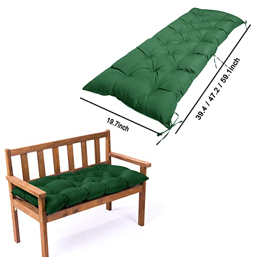 Outdoor/Indoor Waterproof Bench Cushion,Non-Slip Bench Pads with Ties Swing Chair Tatami Cushion,Bench Cushions for Patio Backyard Porch Garden Wicker Loveseat Furniture (39.4*19.7inch, dark green)