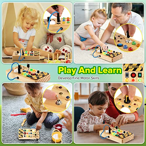 wakelnsa Toddler Montessori Busy Board,Montessori Toy,Baby Sensory Board,Preschool Learning Activities,Light Switch Toy,Travel Toy,Wooden Toy for Toddler Activity,Christmas & Birthday Gift for Toddler