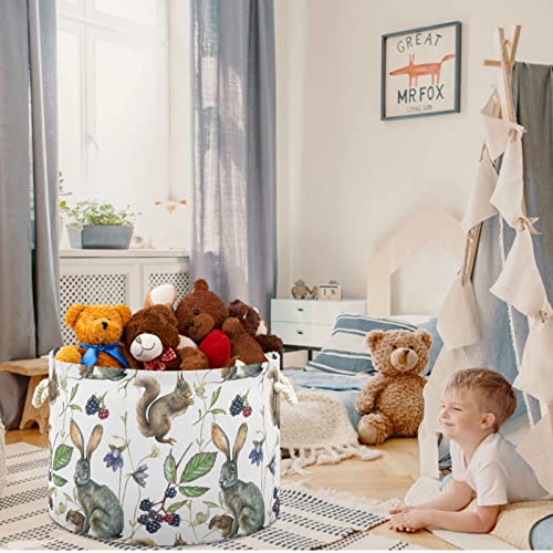 visesunny Forest Gray Hare Mouse Squirrel Flower Herb Berry Laundry Baskets Fabric Storage Bin Storage Box Collapsible Storage Basket Toy Clothes Shelves Basket for Bathroom,Bedroom,Nursery,Closet,Off