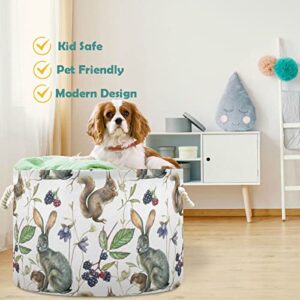 visesunny Forest Gray Hare Mouse Squirrel Flower Herb Berry Laundry Baskets Fabric Storage Bin Storage Box Collapsible Storage Basket Toy Clothes Shelves Basket for Bathroom,Bedroom,Nursery,Closet,Off