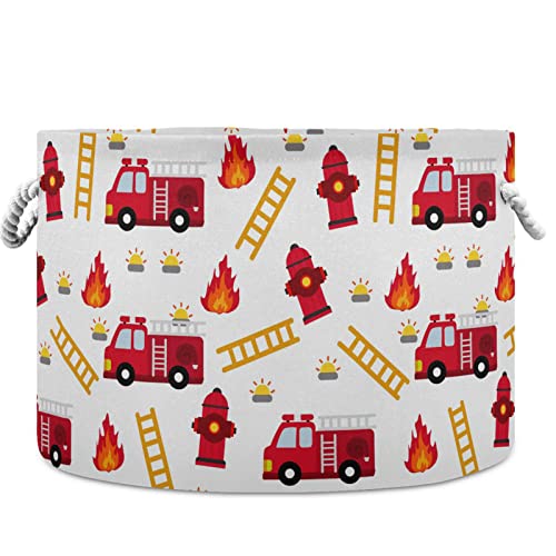 visesunny Firefighter Fire Truck Laundry Baskets Fabric Storage Bin Storage Box Collapsible Storage Basket Toy Clothes Shelves Basket for Bathroom,Bedroom,Nursery,Closet,Office