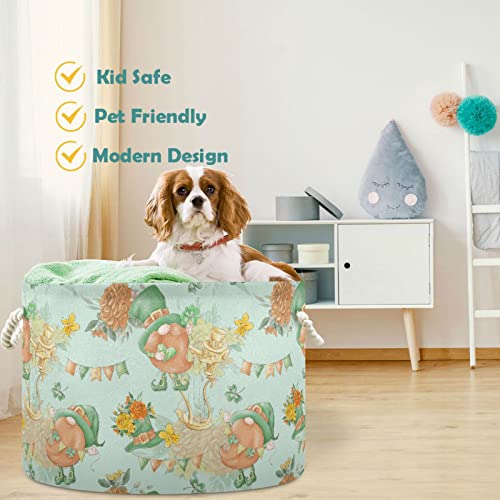 visesunny Gnome Flower St Patricks Day Laundry Baskets Fabric Storage Bin Storage Box Collapsible Storage Basket Toy Clothes Shelves Basket for Bathroom,Bedroom,Nursery,Closet,Office