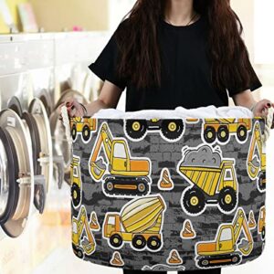 visesunny Construction Machine Grey Pattern Laundry Baskets Fabric Storage Bin Storage Box Collapsible Storage Basket Toy Clothes Shelves Basket for Bathroom,Bedroom,Nursery,Closet,Office