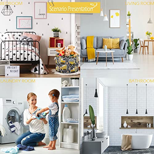 visesunny Construction Machine Grey Pattern Laundry Baskets Fabric Storage Bin Storage Box Collapsible Storage Basket Toy Clothes Shelves Basket for Bathroom,Bedroom,Nursery,Closet,Office