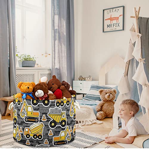 visesunny Construction Machine Grey Pattern Laundry Baskets Fabric Storage Bin Storage Box Collapsible Storage Basket Toy Clothes Shelves Basket for Bathroom,Bedroom,Nursery,Closet,Office