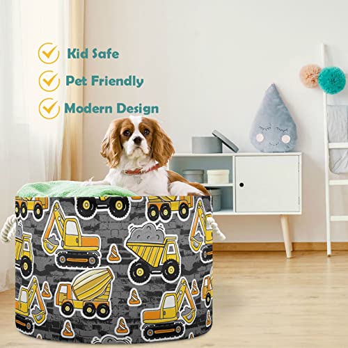 visesunny Construction Machine Grey Pattern Laundry Baskets Fabric Storage Bin Storage Box Collapsible Storage Basket Toy Clothes Shelves Basket for Bathroom,Bedroom,Nursery,Closet,Office