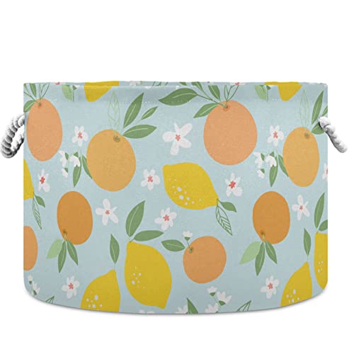 visesunny Lemon Orange Tropical Fruit Flower Laundry Baskets Fabric Storage Bin Storage Box Collapsible Storage Basket Toy Clothes Shelves Basket for Bathroom,Bedroom,Nursery,Closet,Office