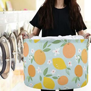 visesunny Lemon Orange Tropical Fruit Flower Laundry Baskets Fabric Storage Bin Storage Box Collapsible Storage Basket Toy Clothes Shelves Basket for Bathroom,Bedroom,Nursery,Closet,Office