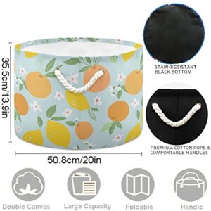 visesunny Lemon Orange Tropical Fruit Flower Laundry Baskets Fabric Storage Bin Storage Box Collapsible Storage Basket Toy Clothes Shelves Basket for Bathroom,Bedroom,Nursery,Closet,Office