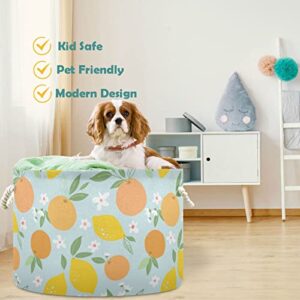 visesunny Lemon Orange Tropical Fruit Flower Laundry Baskets Fabric Storage Bin Storage Box Collapsible Storage Basket Toy Clothes Shelves Basket for Bathroom,Bedroom,Nursery,Closet,Office