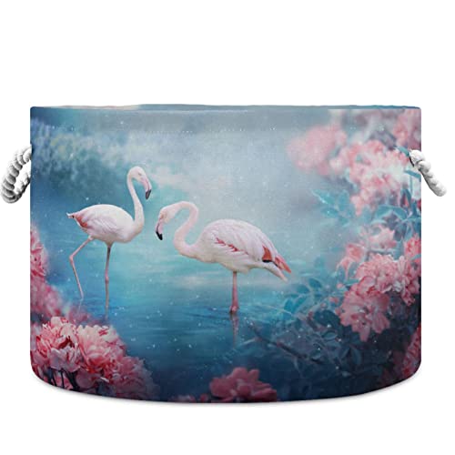 visesunny Flamingo Couple Standing in Lake Pink Rose Laundry Baskets Fabric Storage Bin Storage Box Collapsible Storage Basket Toy Clothes Shelves Basket for Bathroom,Bedroom,Nursery,Closet,Office