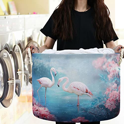 visesunny Flamingo Couple Standing in Lake Pink Rose Laundry Baskets Fabric Storage Bin Storage Box Collapsible Storage Basket Toy Clothes Shelves Basket for Bathroom,Bedroom,Nursery,Closet,Office