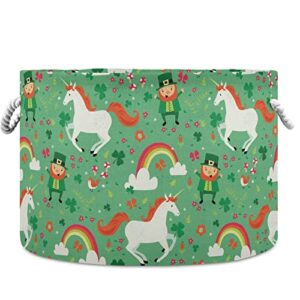 visesunny happy saint patricks day unicorn rainbow laundry baskets fabric storage bin storage box collapsible storage basket toy clothes shelves basket for bathroom,bedroom,nursery,closet,office