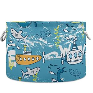 visesunny funny submarine shark blue laundry baskets fabric storage bin storage box collapsible storage basket toy clothes shelves basket for bathroom,bedroom,nursery,closet,office