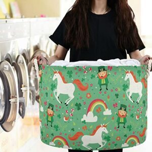 visesunny Happy Saint Patricks Day Unicorn Rainbow Laundry Baskets Fabric Storage Bin Storage Box Collapsible Storage Basket Toy Clothes Shelves Basket for Bathroom,Bedroom,Nursery,Closet,Office