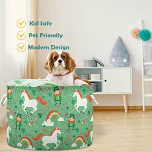 visesunny Happy Saint Patricks Day Unicorn Rainbow Laundry Baskets Fabric Storage Bin Storage Box Collapsible Storage Basket Toy Clothes Shelves Basket for Bathroom,Bedroom,Nursery,Closet,Office