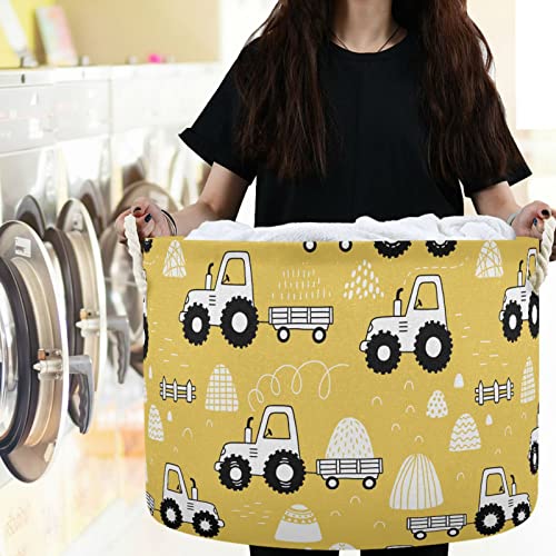 visesunny Hand-Painted Graffiti Tractor Laundry Baskets Fabric Storage Bin Storage Box Collapsible Storage Basket Toy Clothes Shelves Basket for Bathroom,Bedroom,Nursery,Closet,Office